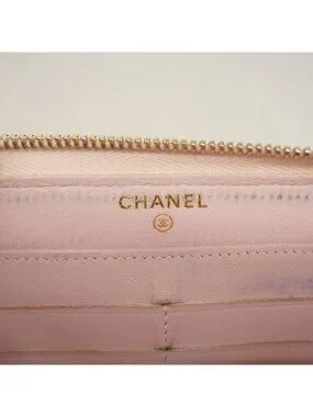 CHANEL | Bags | Chanel Wallet Stitch Lambskin Pink Champagne Gold ...